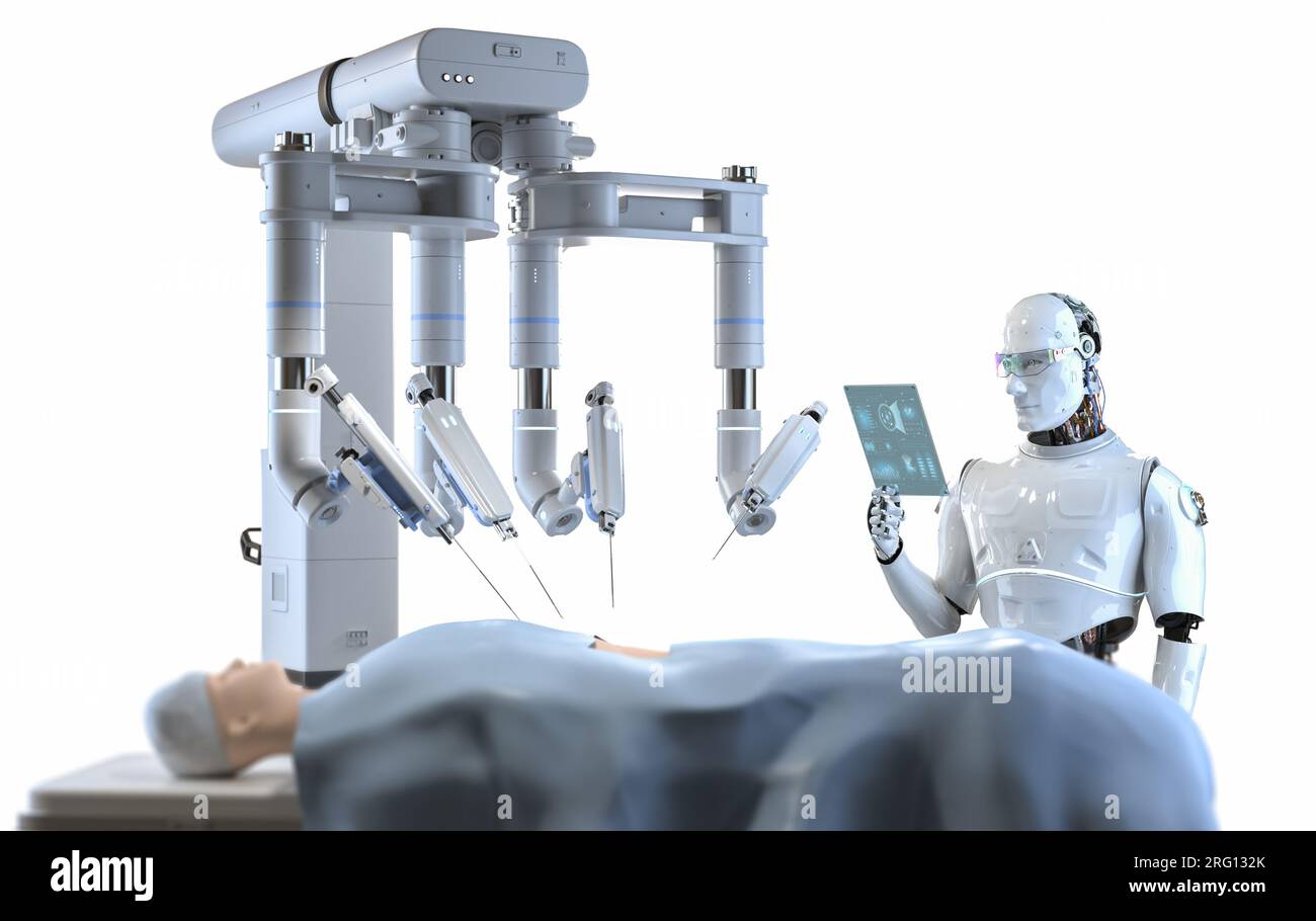 Medical technology concept with 3d rendering doctor robot with robotic ...