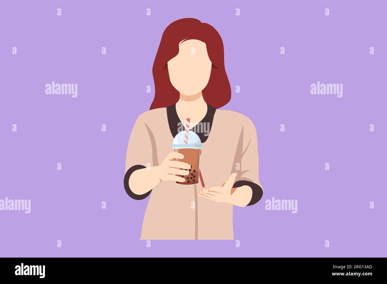 Character flat drawing happy young Asian woman showing boba milk tea ...
