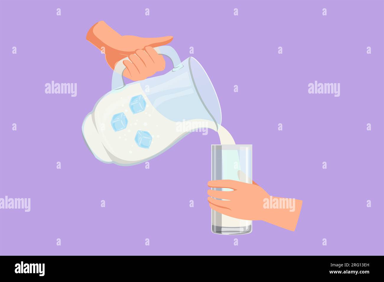 Graphic flat design drawing stylized human hand pouring fresh water ...