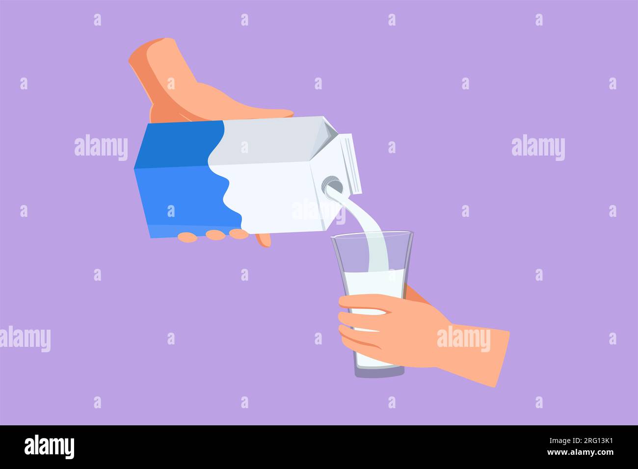 Character flat drawing stylized hand holding carton of milk poured into ...