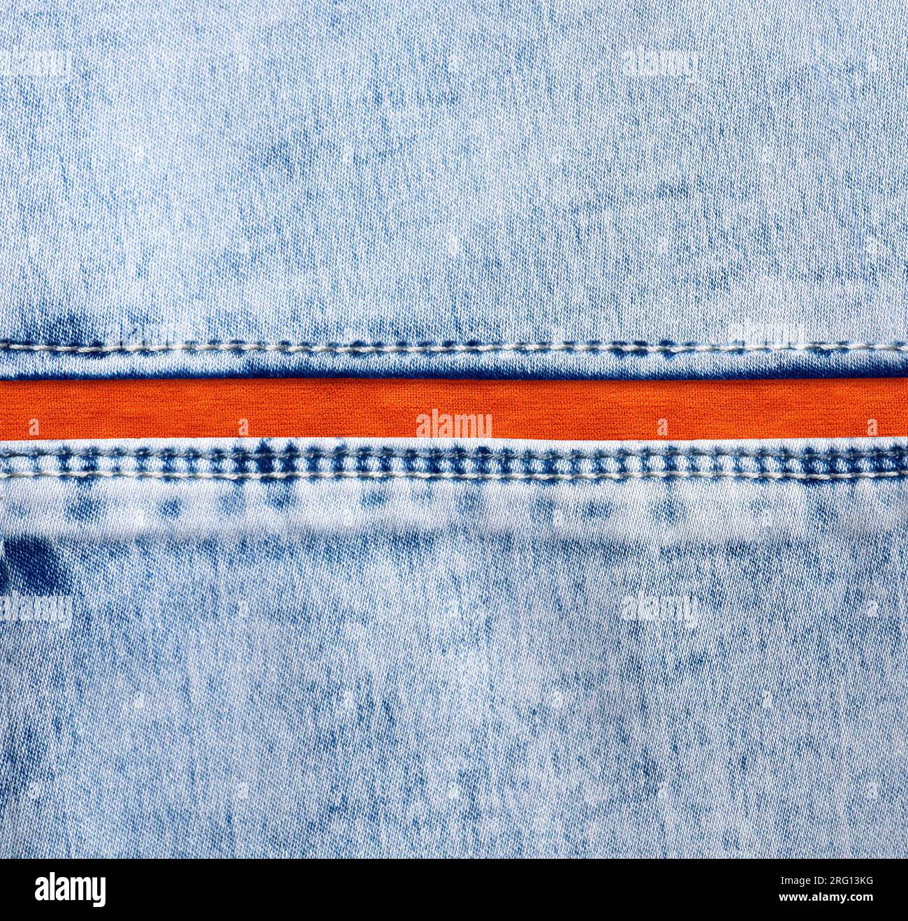 Blue denim borders with a seam and orange cotton texture. Light blue ...