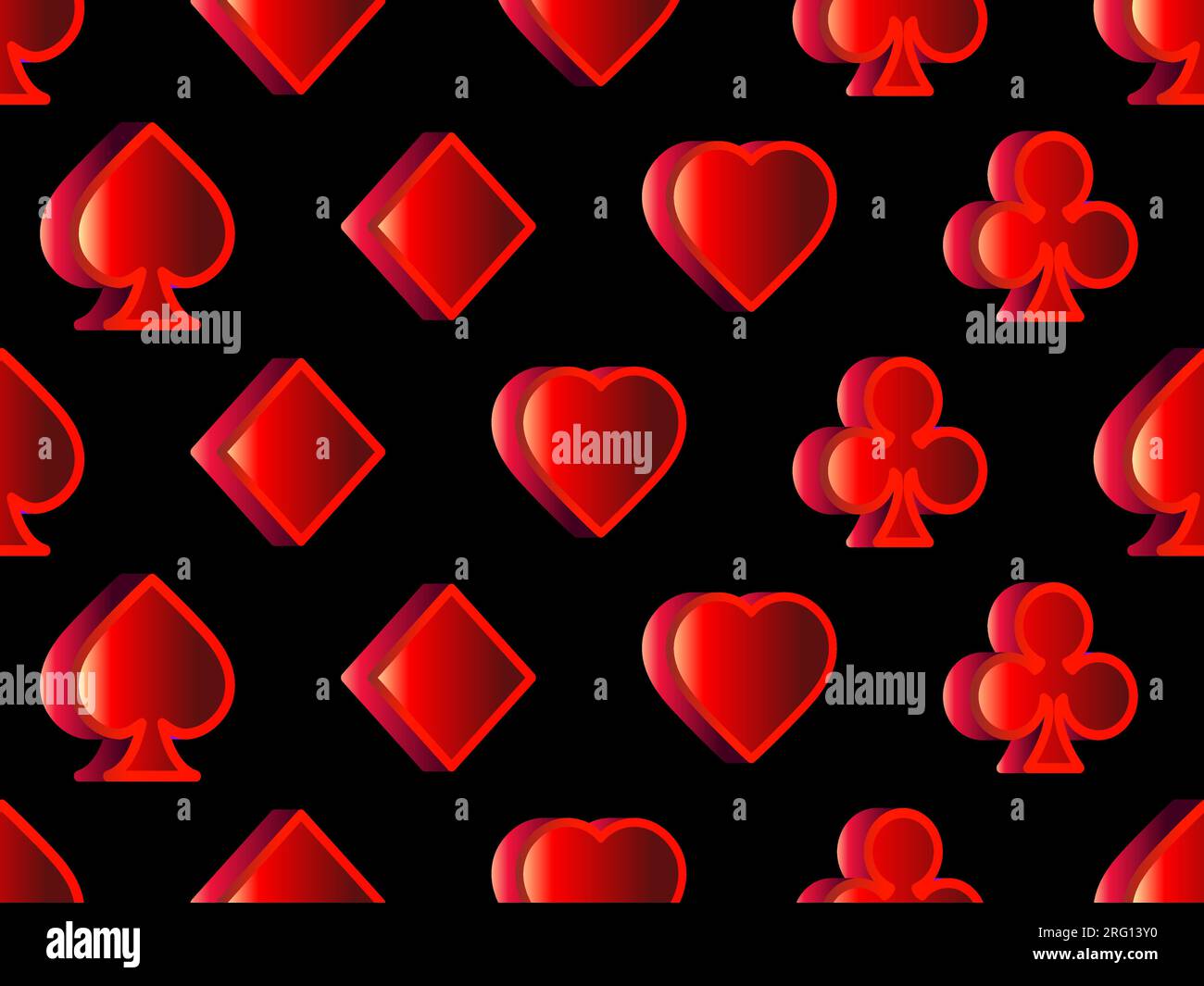 Seamless pattern with card suits: diamonds, hearts, clubs, spades in 3d style. Isometric card ...