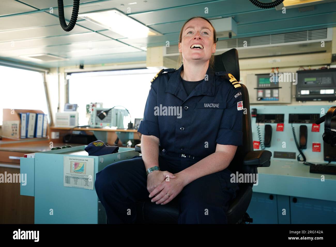 Commanding Officer Bridget MacNae speaks to the media from aboard HMS ...