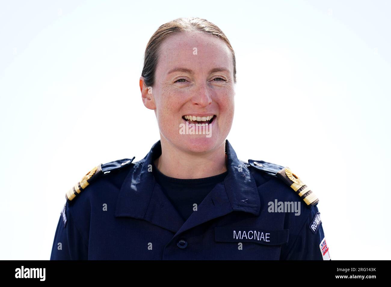 Commanding Officer Bridget MacNae speaks to the media from aboard HMS ...