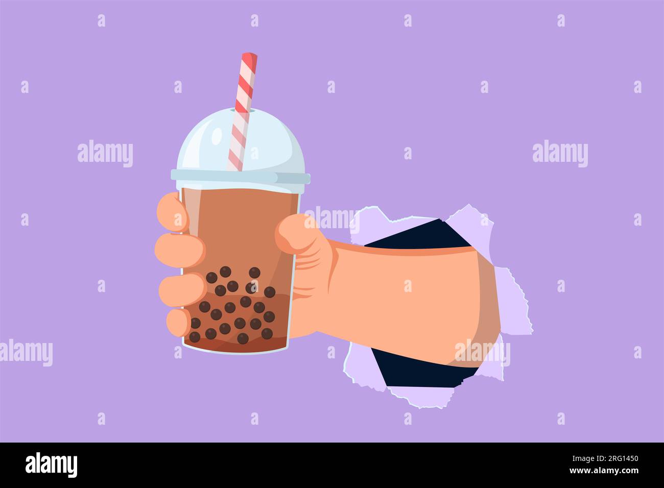 Graphic flat design drawing hand holding plastic cup of famous ...