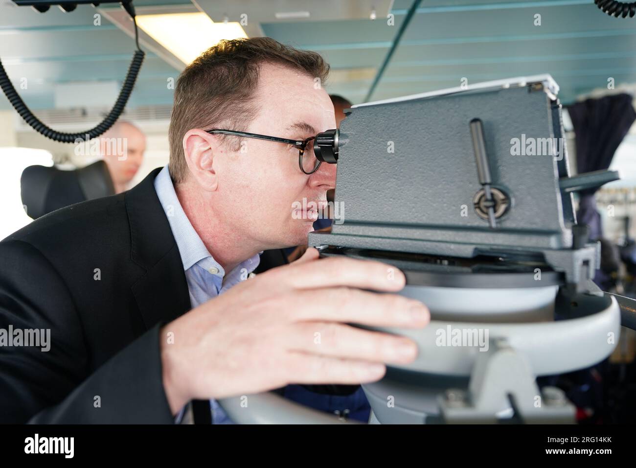Queensland Consul-General Richard Cowin aboard HMS Spey in Brisbane ...