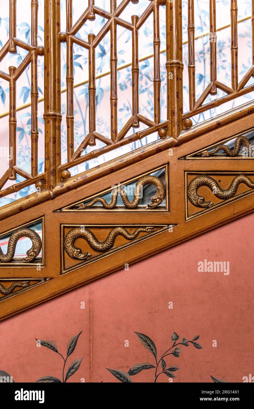Detail of staircase at the end of the Long Gallery, iron and wood ...
