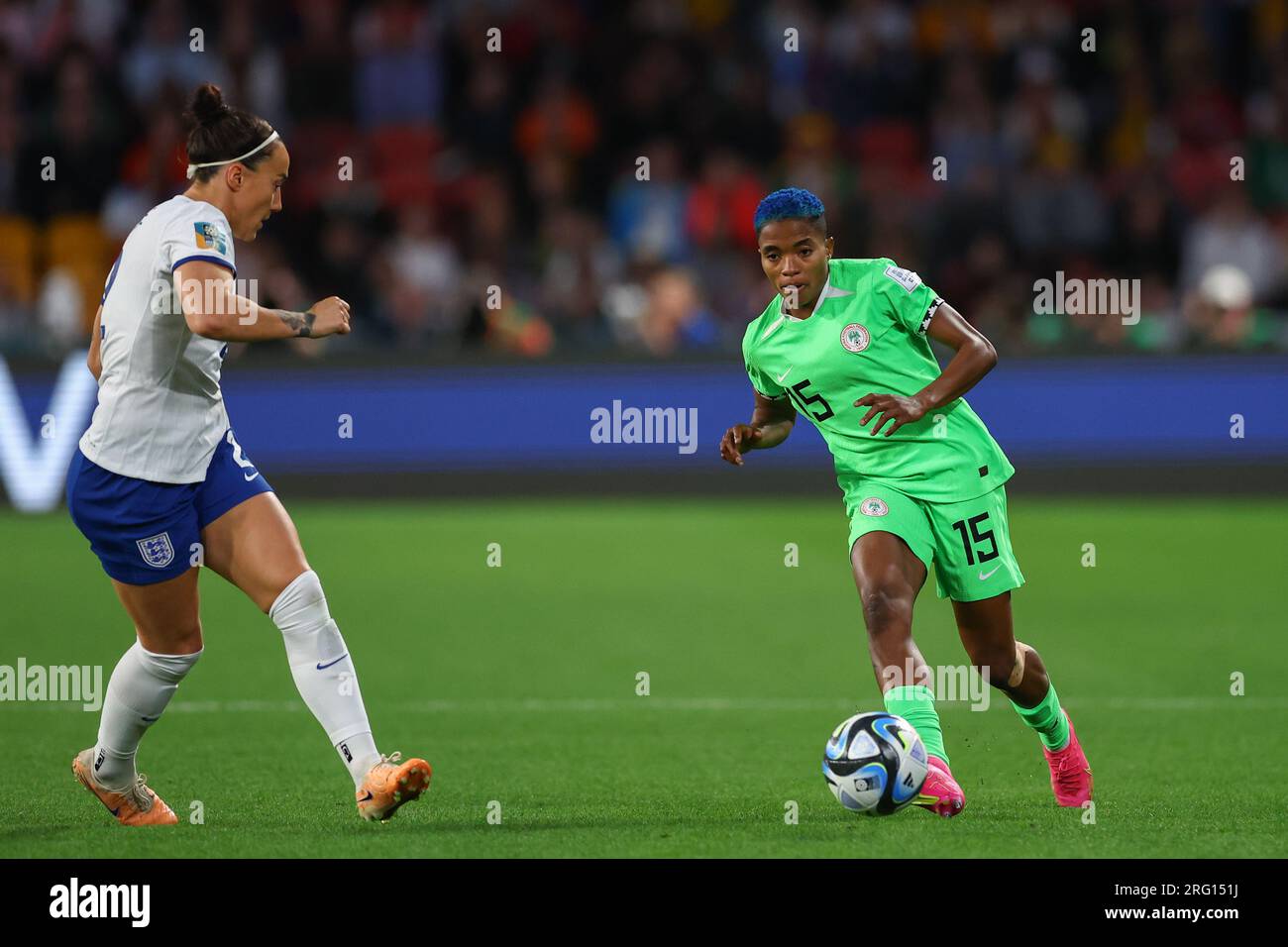 Rasheedat Ajibade #15 of Nigeria goes forward with the ball during the ...