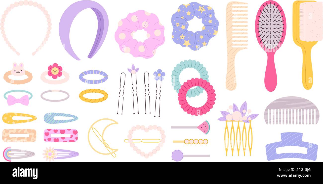 Barrette and hairpins set, hair slide fashion clipart. Pin girl ...