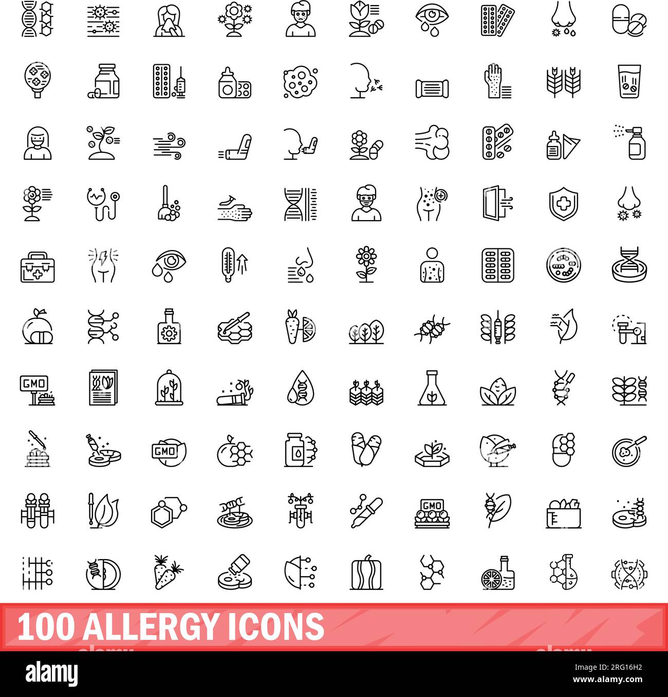 100 allergy icons set. Outline illustration of 100 allergy icons vector ...