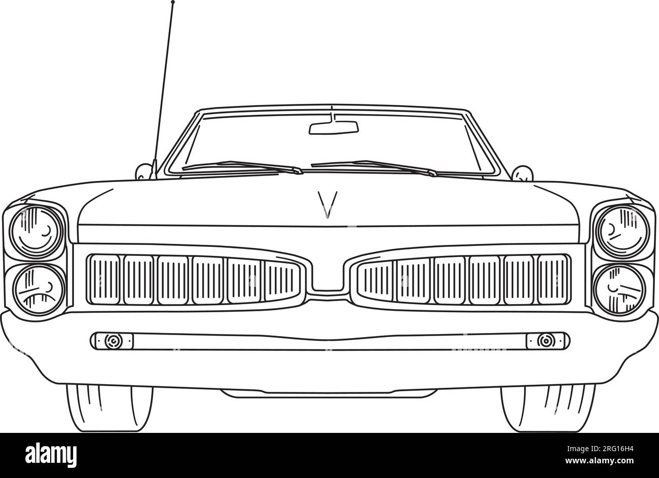 Vintage American convertible muscle car line art frontal view vector ...