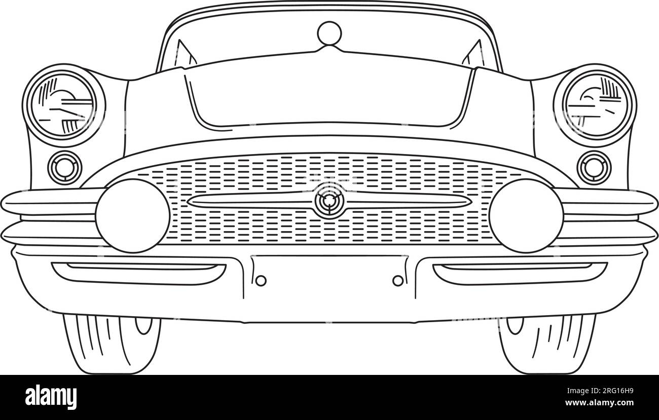 Front view of a vintage American limousine from 1955 line art vector ...
