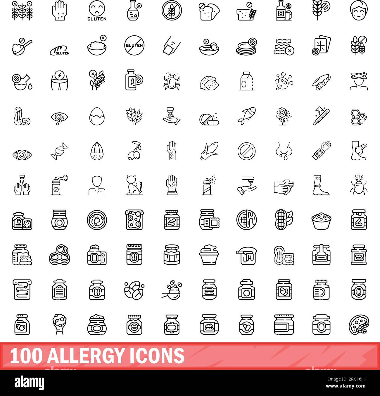 100 Allergy Icons Set Outline Illustration Of 100 Allergy Icons Vector