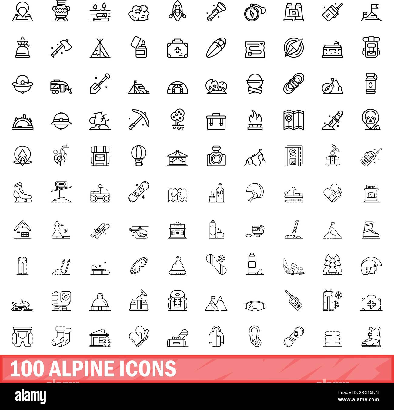 100 alpine icons set. Outline illustration of 100 alpine icons vector ...
