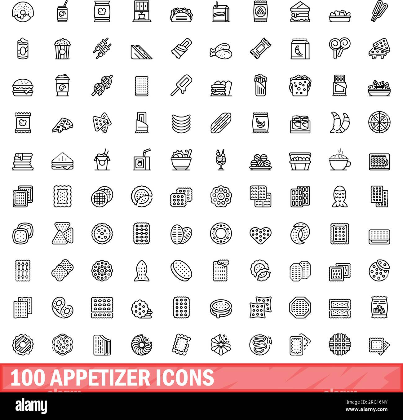 100 appetizer icons set. Outline illustration of 100 appetizer icons ...