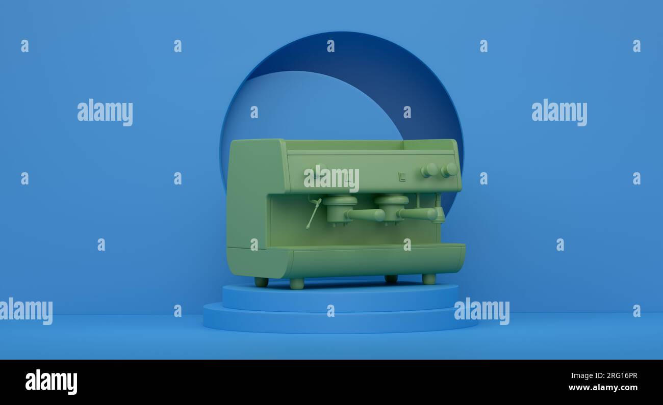 Abstract scene or podium with espresso coffee machine on monochrome ...