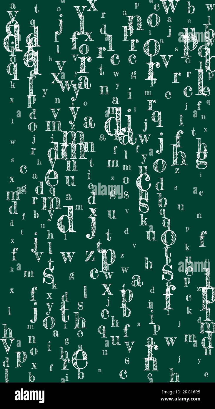 Scattered letters of latin alphabet. White chalk floating characters of ...