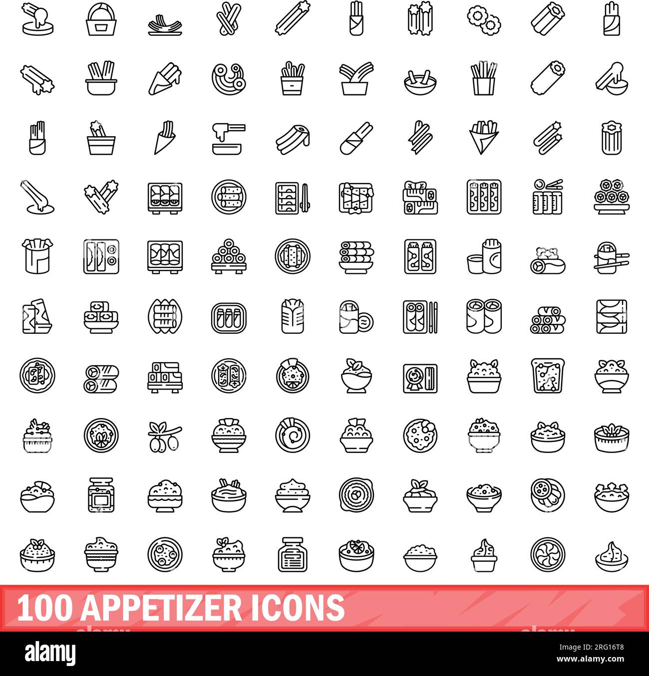 100 appetizer icons set. Outline illustration of 100 appetizer icons ...