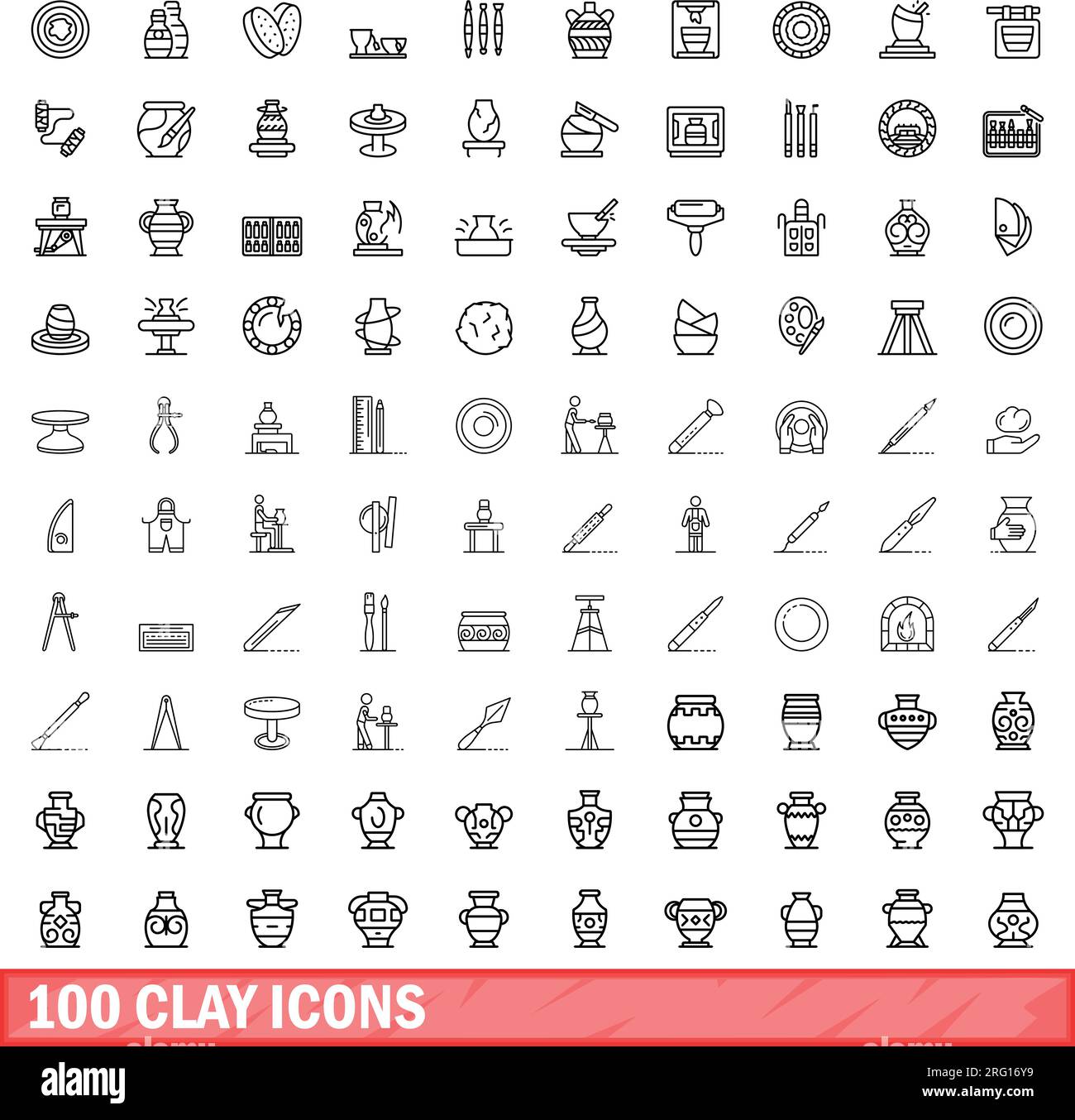 100 clay icons set. Outline illustration of 100 clay icons vector set ...