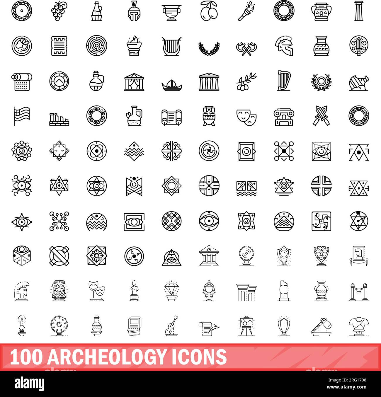100 archeology icons set. Outline illustration of 100 archeology icons ...