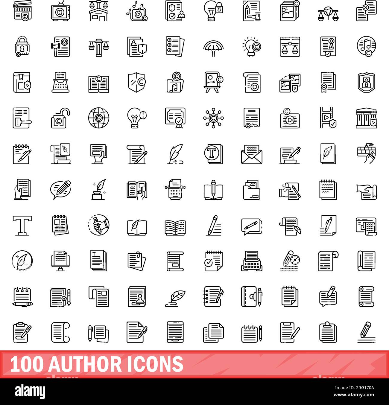 100 author icons set. Outline illustration of 100 author icons vector ...