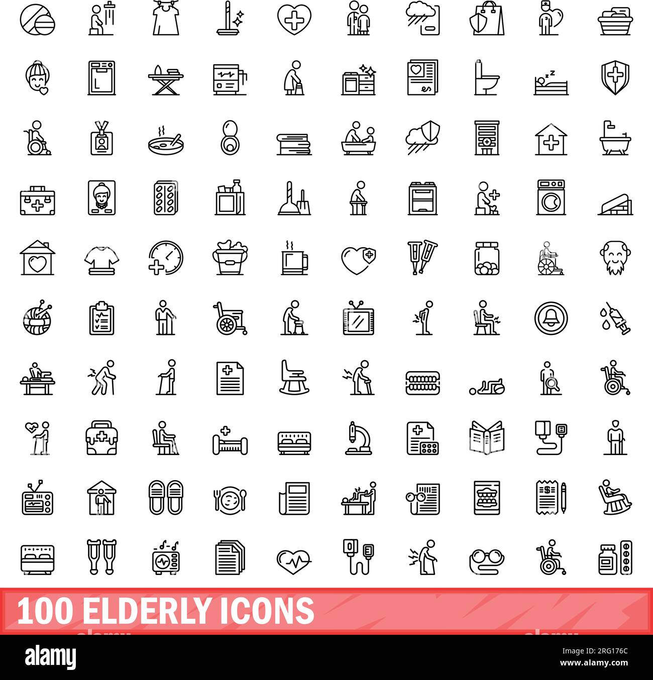 100 elderly icons set. Outline illustration of 100 elderly icons vector ...