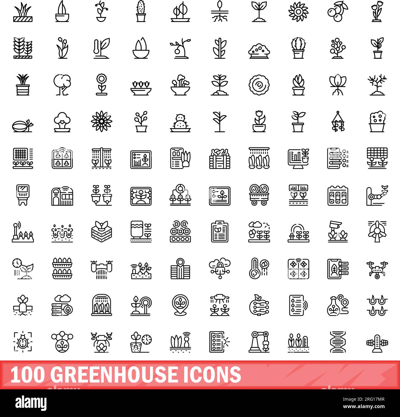 100 greenhouse icons set. Outline illustration of 100 greenhouse icons ...