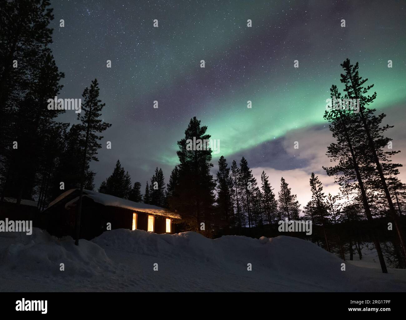 Spectacular view of green polar lights in auroral zone displaying in ...