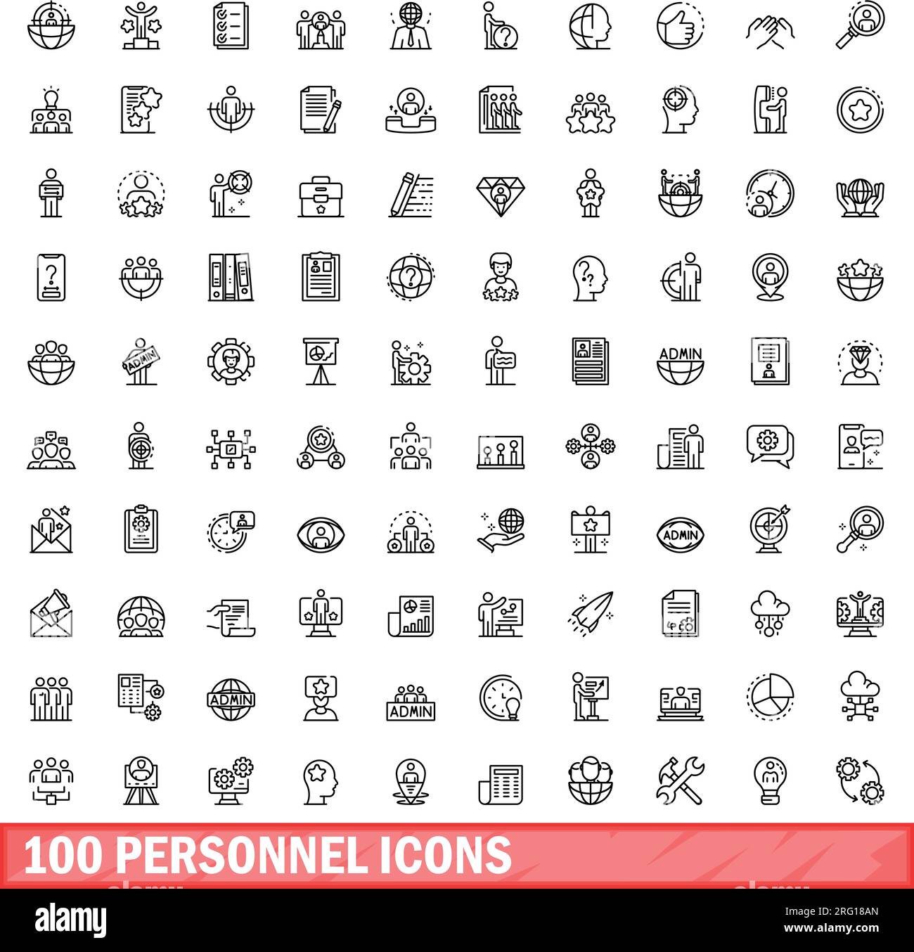 100 personnel icons set. Outline illustration of 100 personnel icons ...