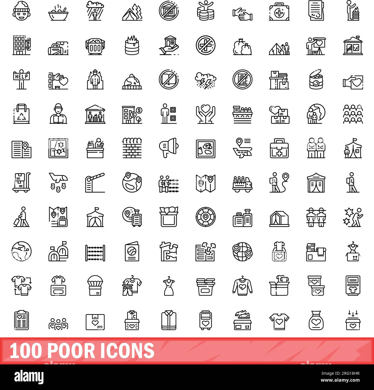 100 poor icons set. Outline illustration of 100 poor icons vector set ...