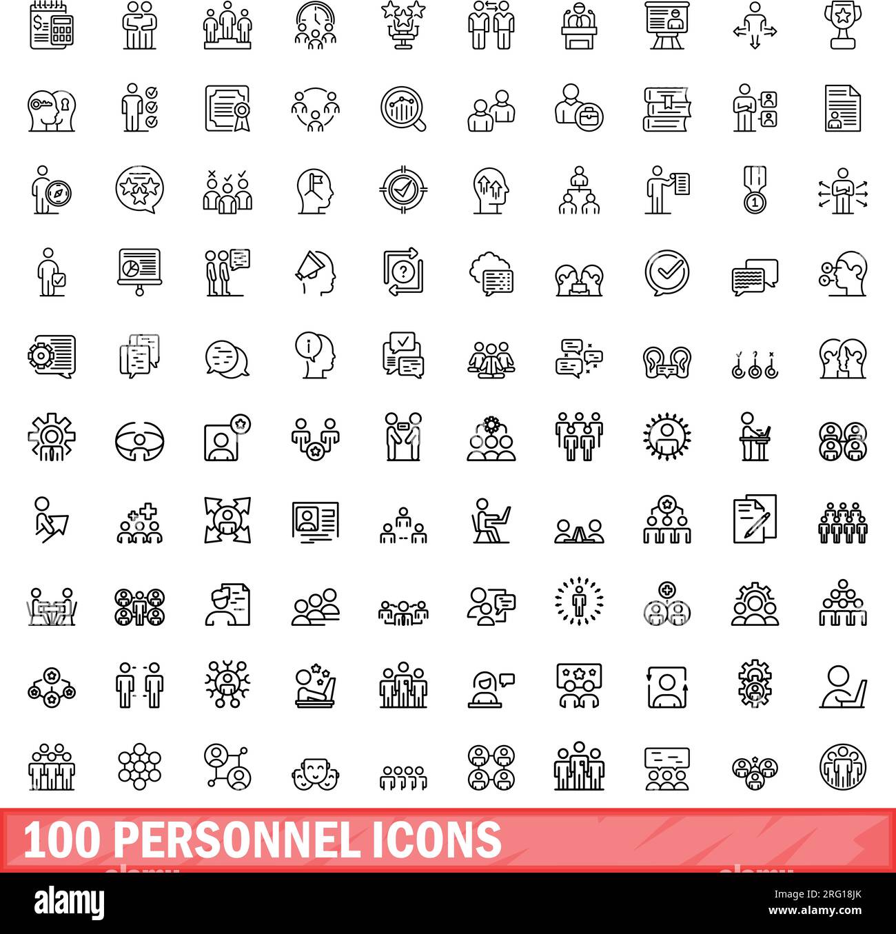 100 personnel icons set. Outline illustration of 100 personnel icons ...