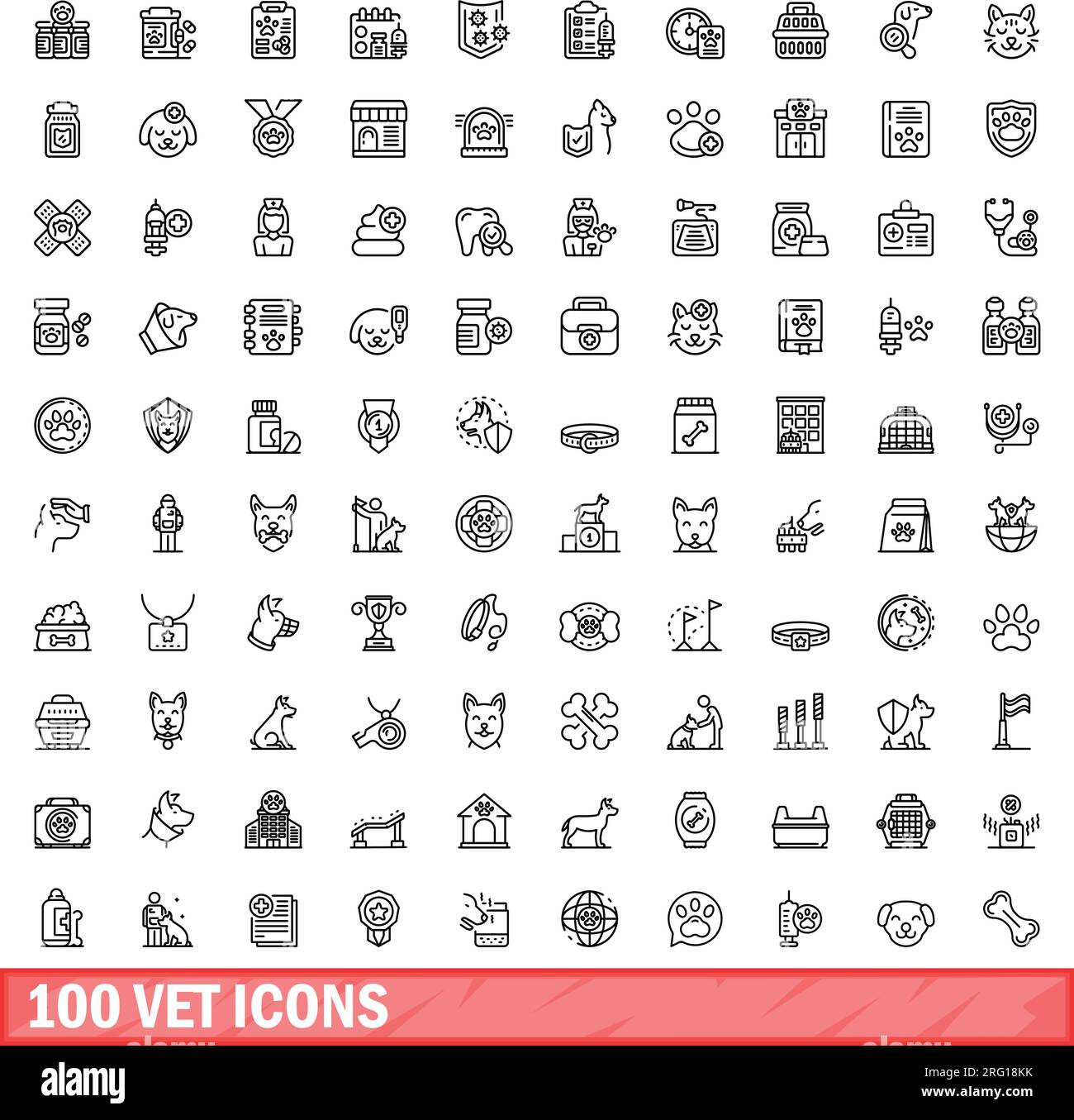 100 vet icons set. Outline illustration of 100 vet icons vector set ...