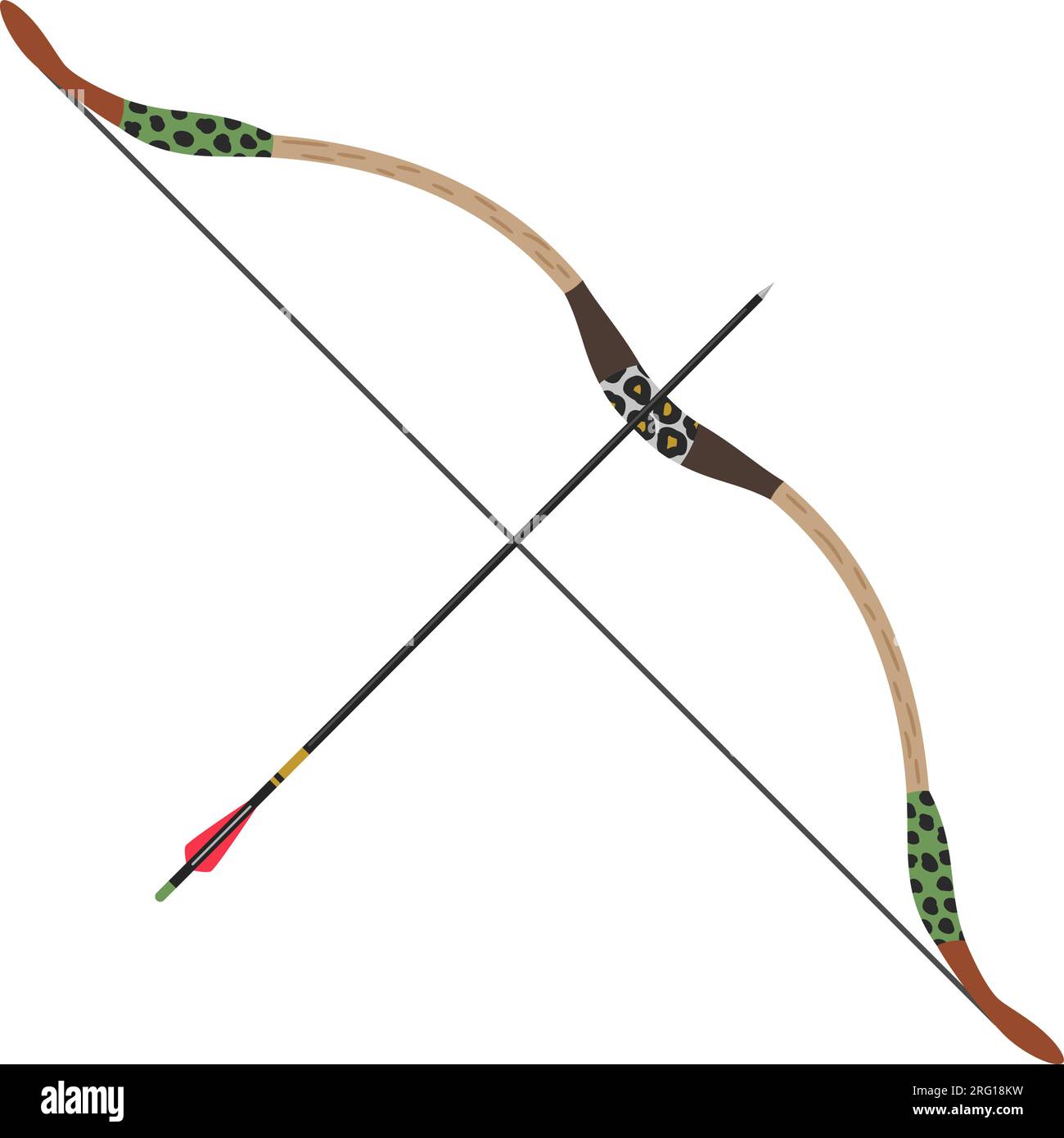 Vector illustration of sports equipment. Cartoon bow with arrow on ...