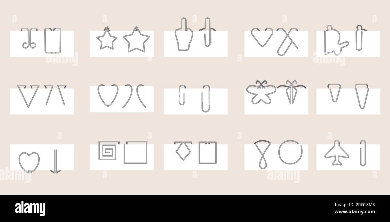 Paper clip icons set on white paper. Office paperclips in different ...