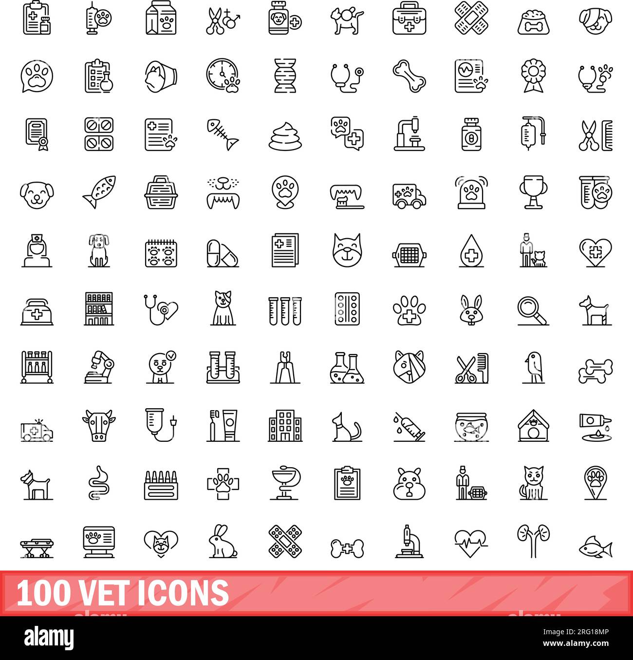 100 vet icons set. Outline illustration of 100 vet icons vector set ...