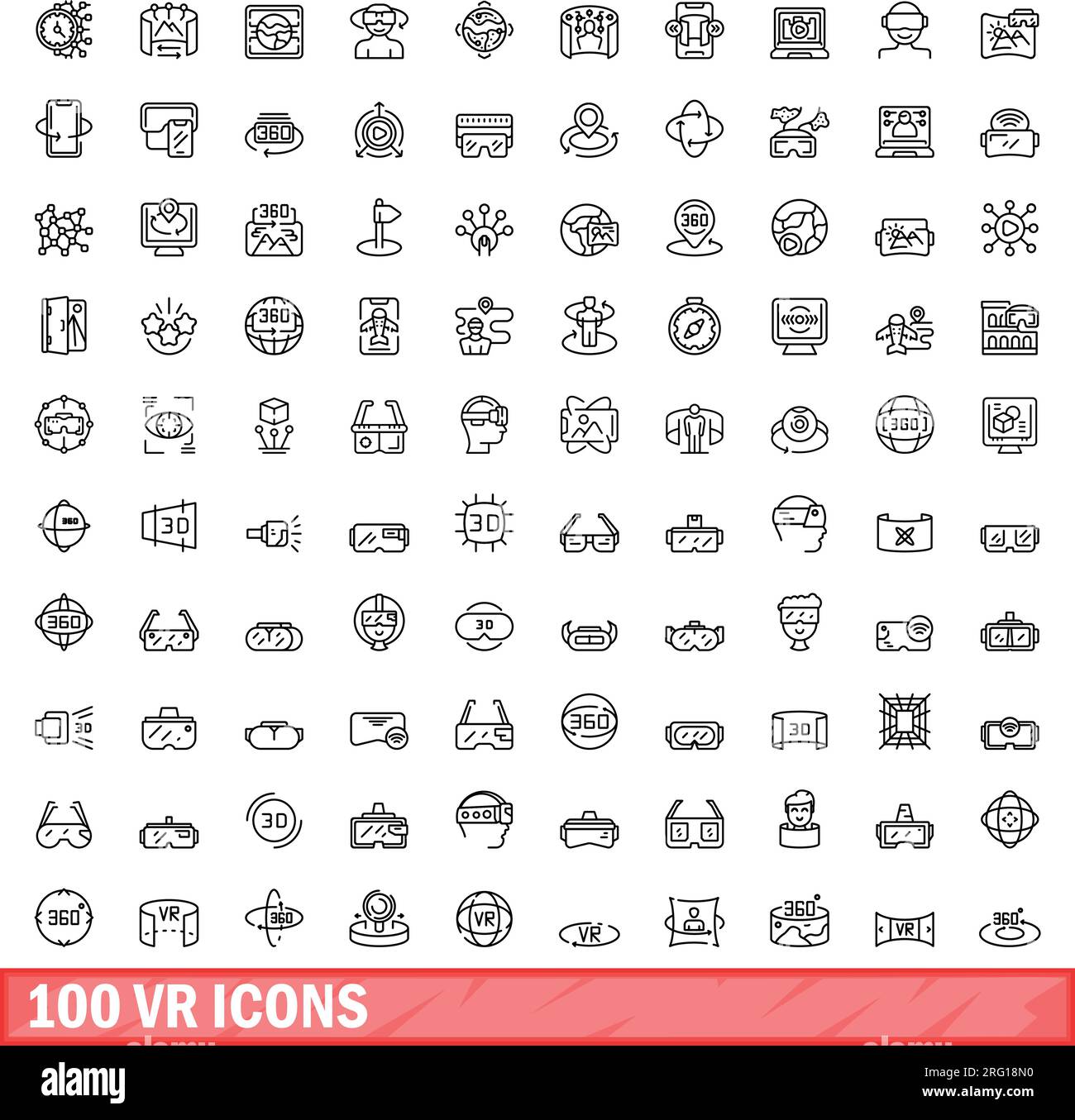 100 vr icons set. Outline illustration of 100 vr icons vector set ...