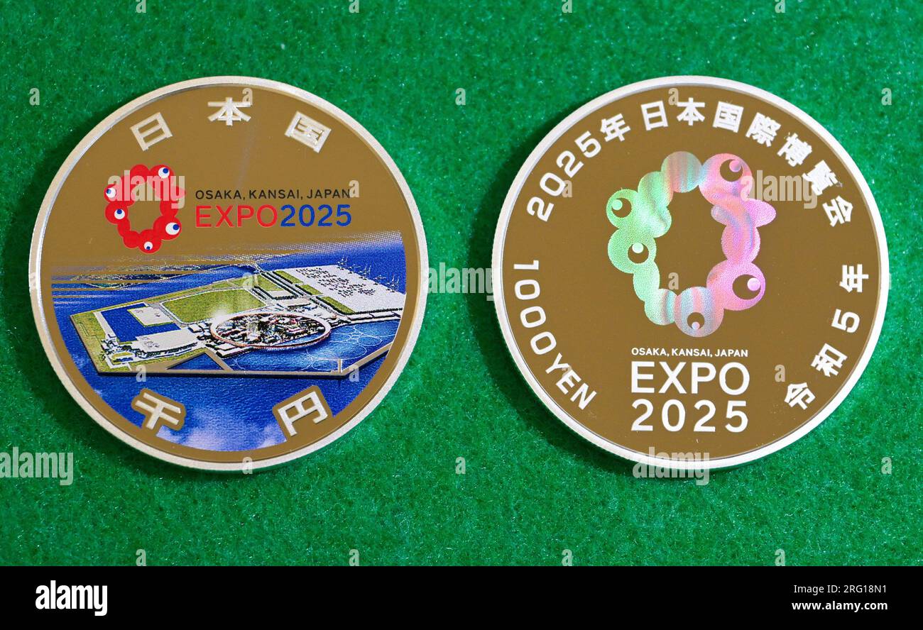 Commemorative Coin for Expo 2025 Osaka, Kansai are pictured at Japan ...