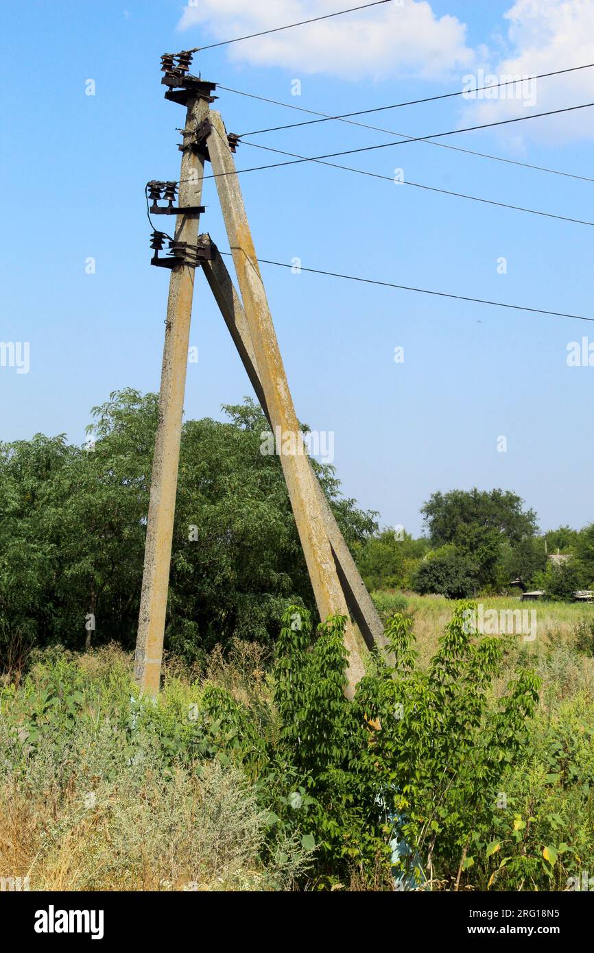 Reinforced concrete power line pole Stock Photo - Alamy