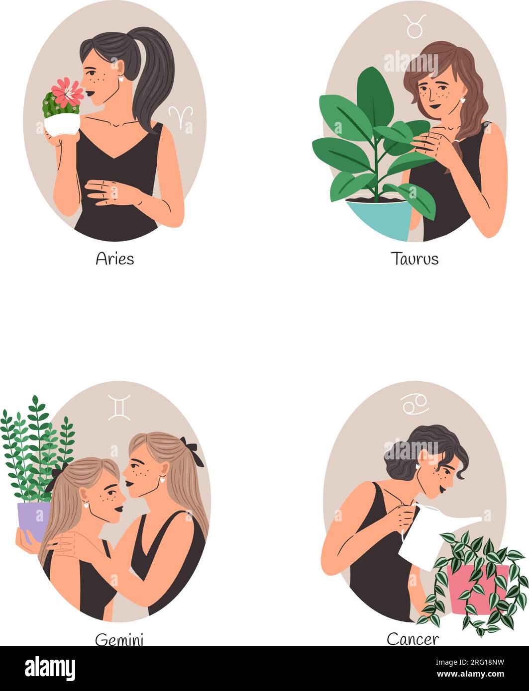 Zodiac collection astrological set with beautiful girls, Aries, Taurus ...