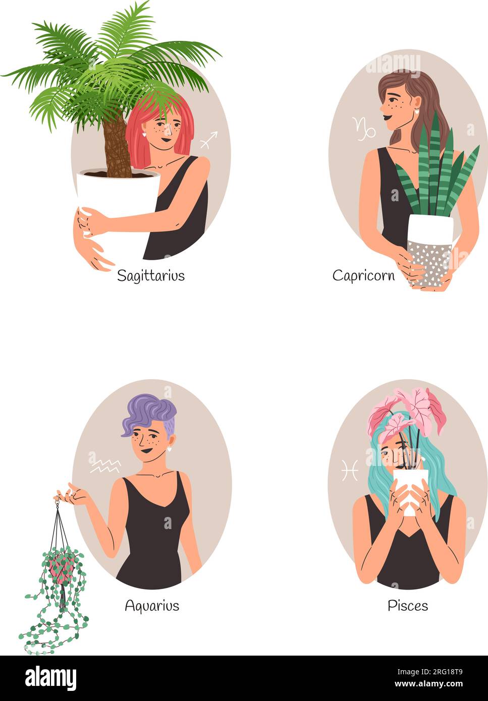 Zodiac collection astrological set with beautiful girls, Sagittarius ...