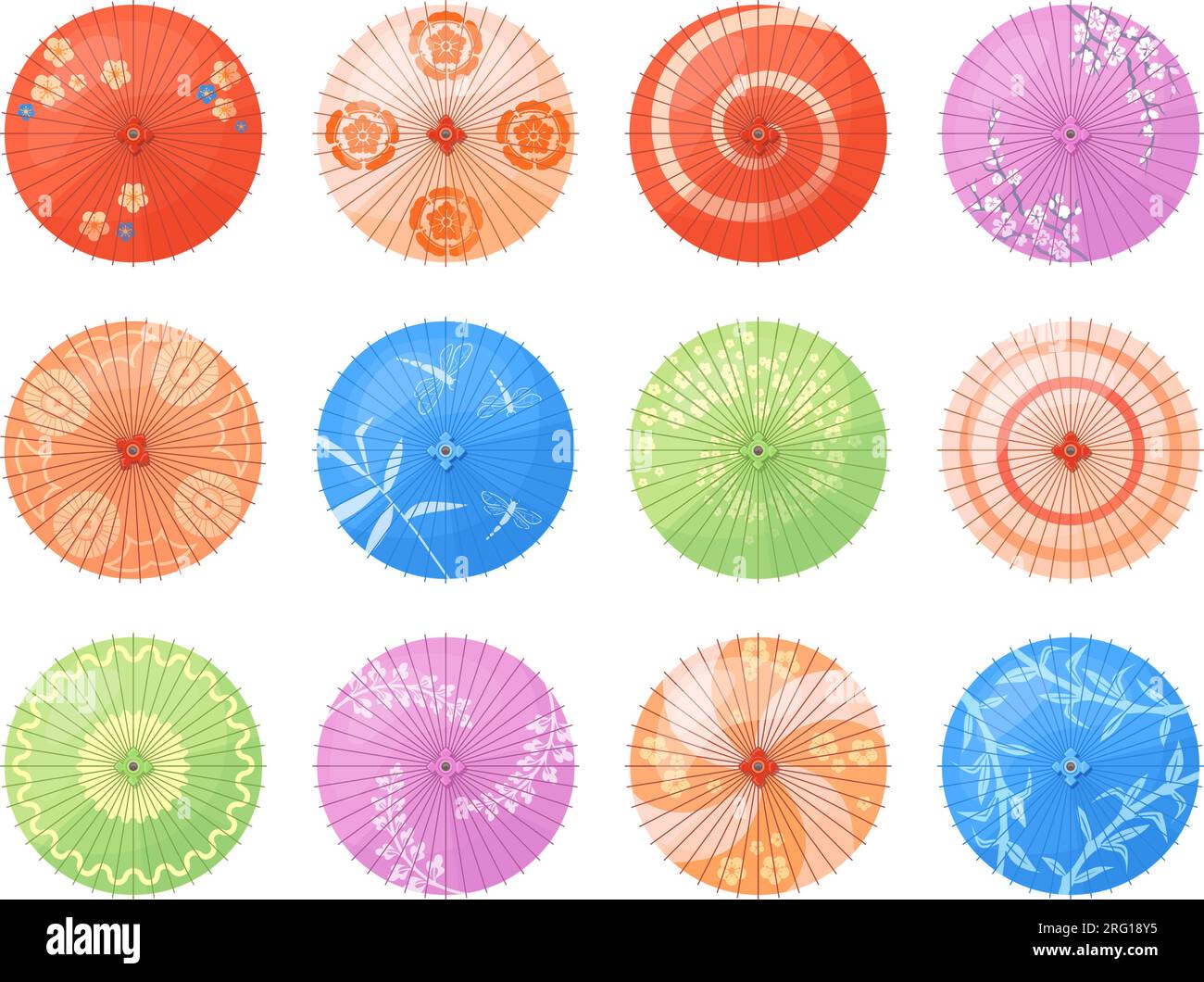 Japanese umbrellas top view. Asian paper umbrella and traditional japan ...