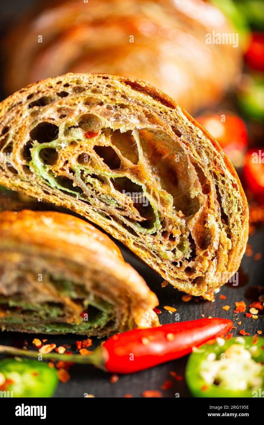 Homemade Tri-colour croissant with Jalapeno, birds eye and cayenne ...