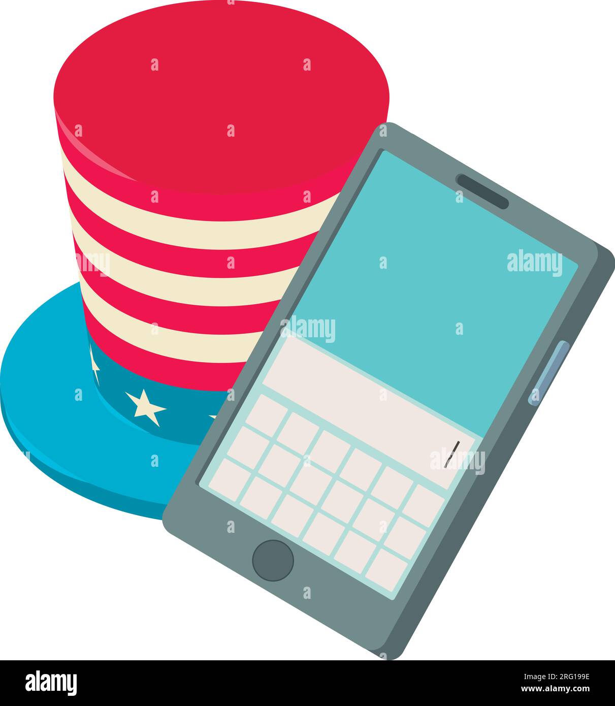 Election invitation icon isometric vector. Smartphone near top hat in ...