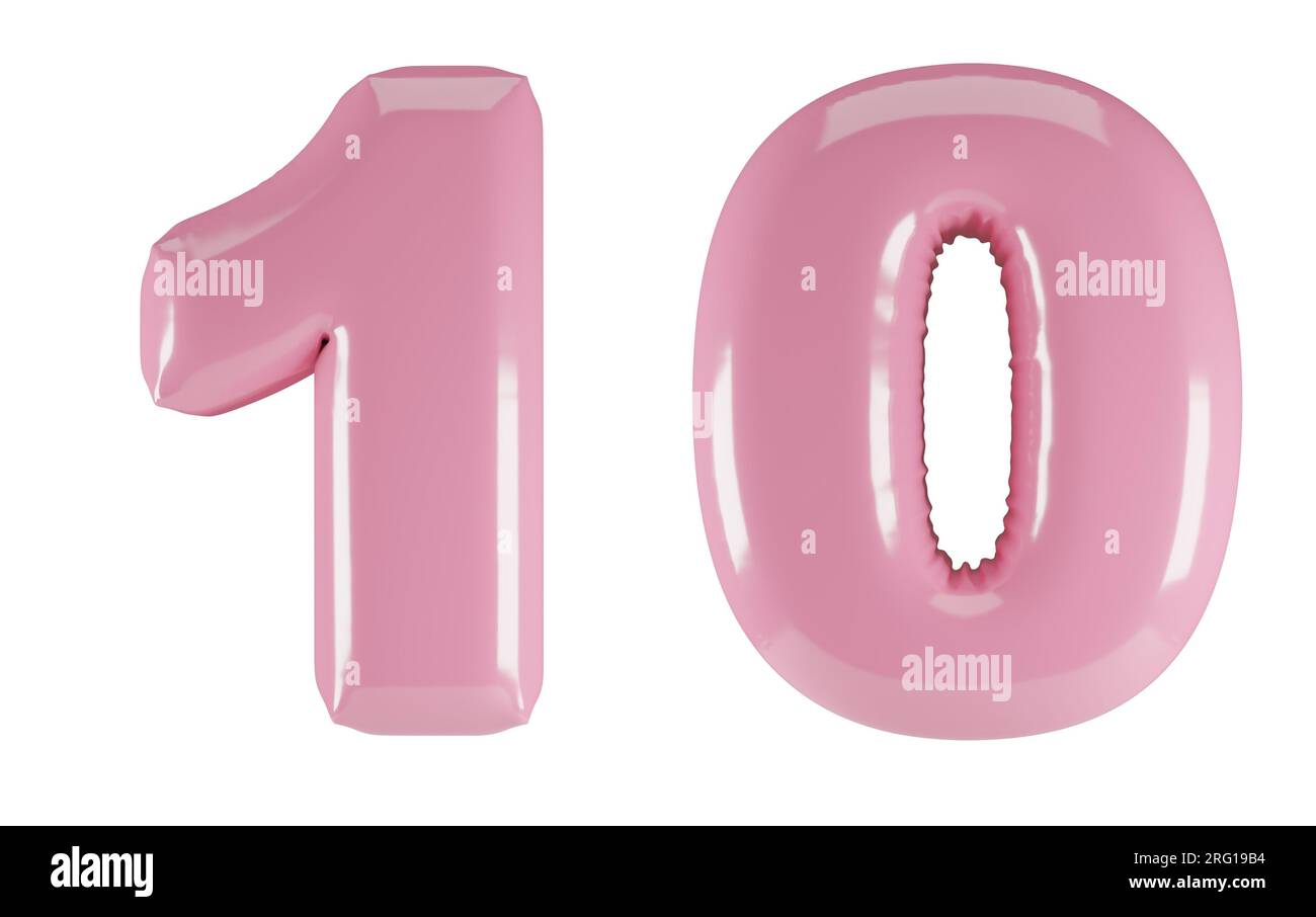 Inflated glossy pink one number illustration. 3D render of latex bubble font with glint. Graphic ...