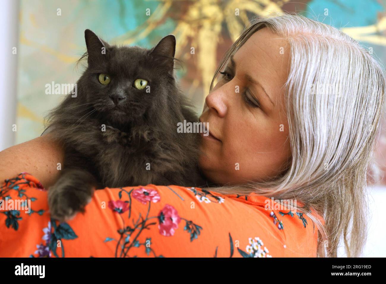 EDITORIAL USE ONLY Fiona Ward from Sevenoaks in Kent and her cat ...
