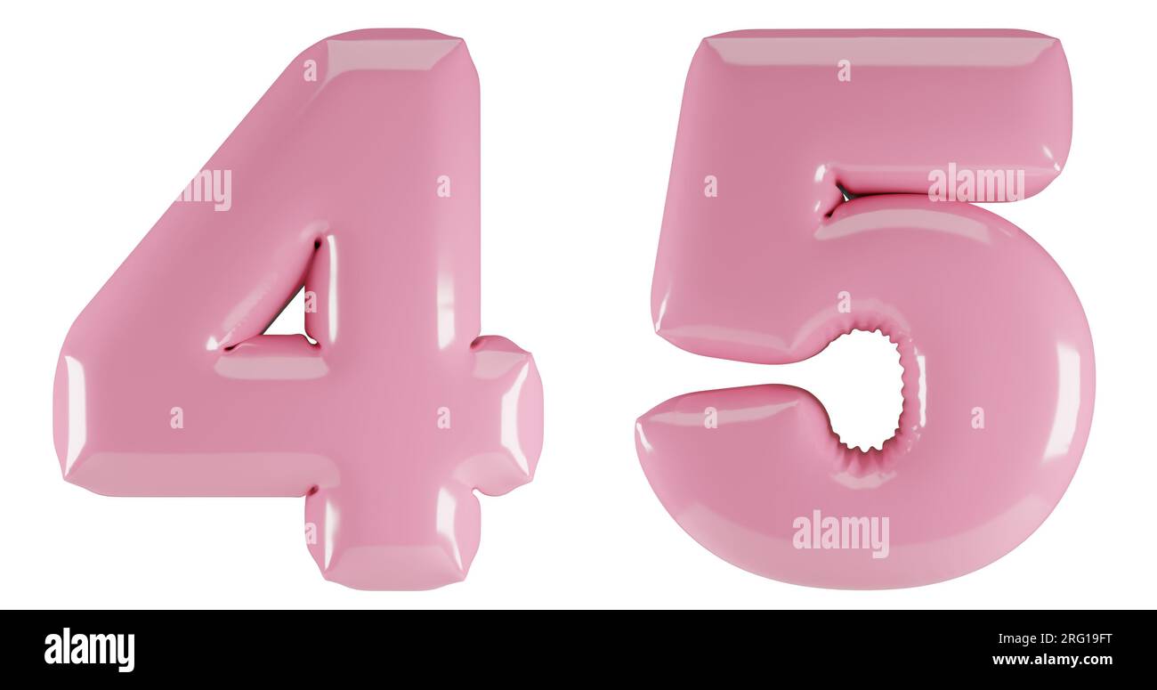 Inflated glossy pink four number illustration. 3D render of latex bubble font with glint ...