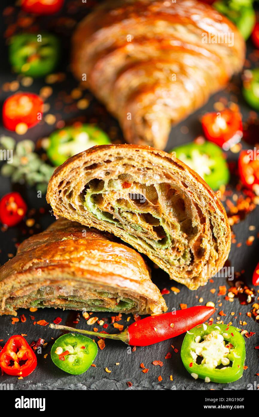 Homemade Tri-colour croissant with Jalapeno, birds eye and cayenne ...