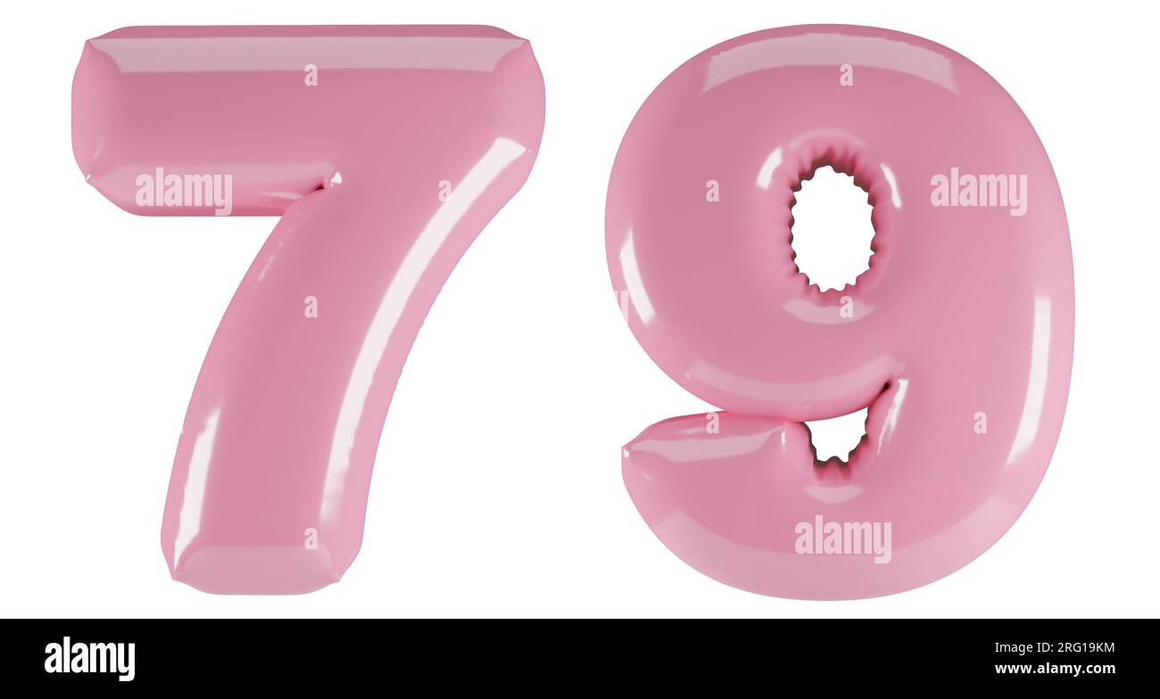 Inflated glossy pink seven number illustration. 3D render of latex bubble font with glint ...
