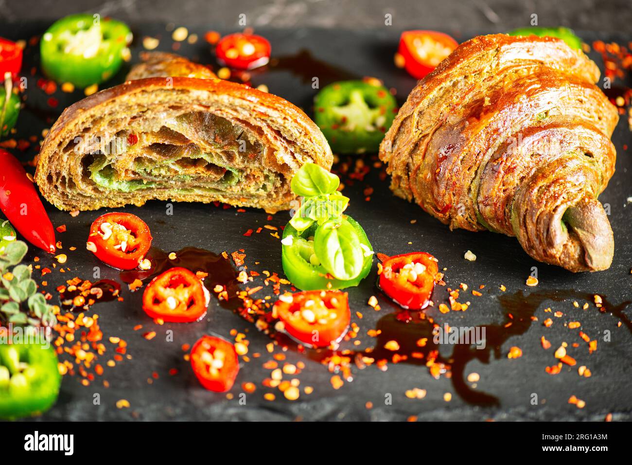 Homemade Tri-colour croissant with Jalapeno, birds eye and cayenne ...