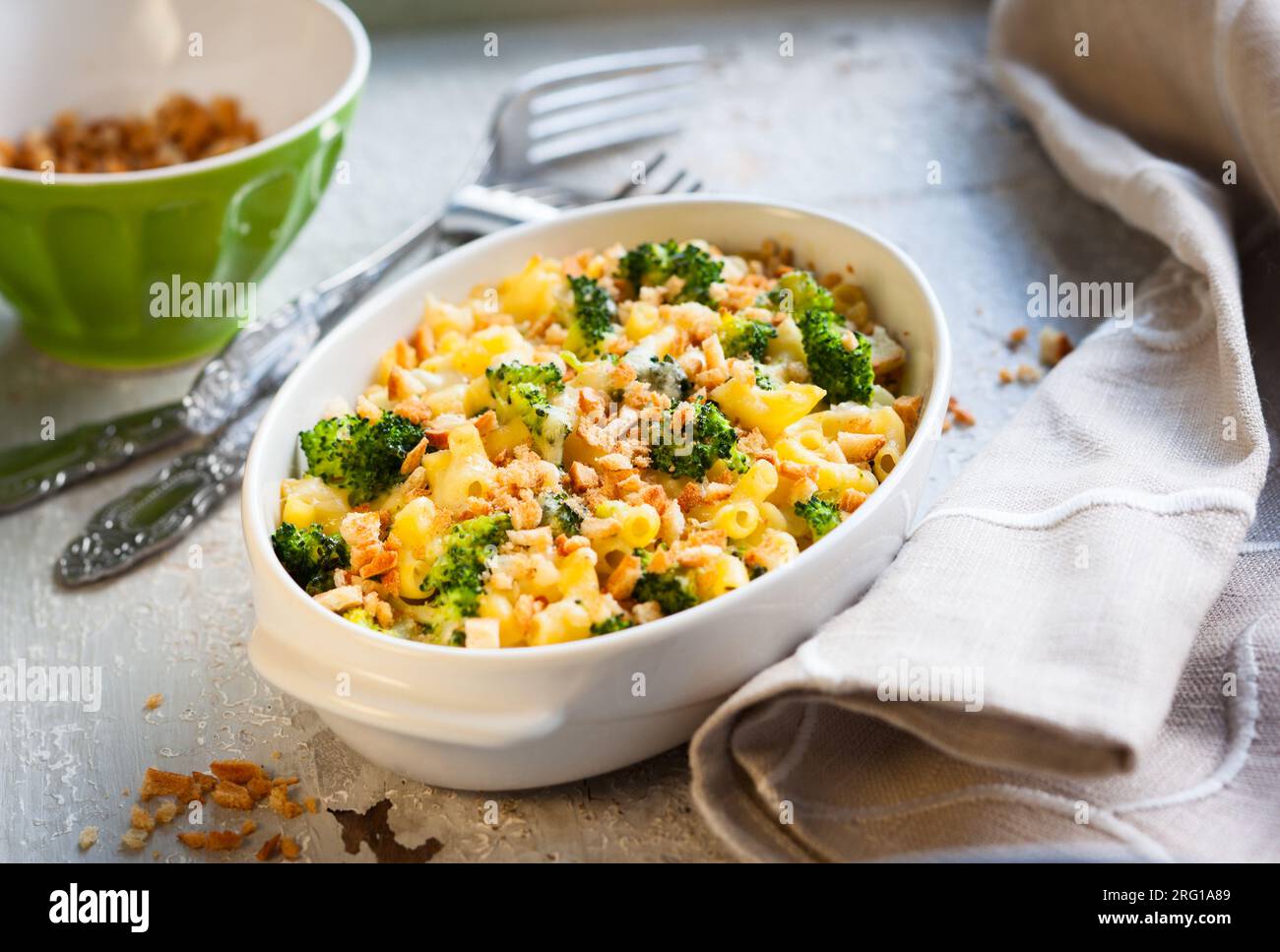 casserole with pasta,cheese,broccoli and nut Stock Photo - Alamy